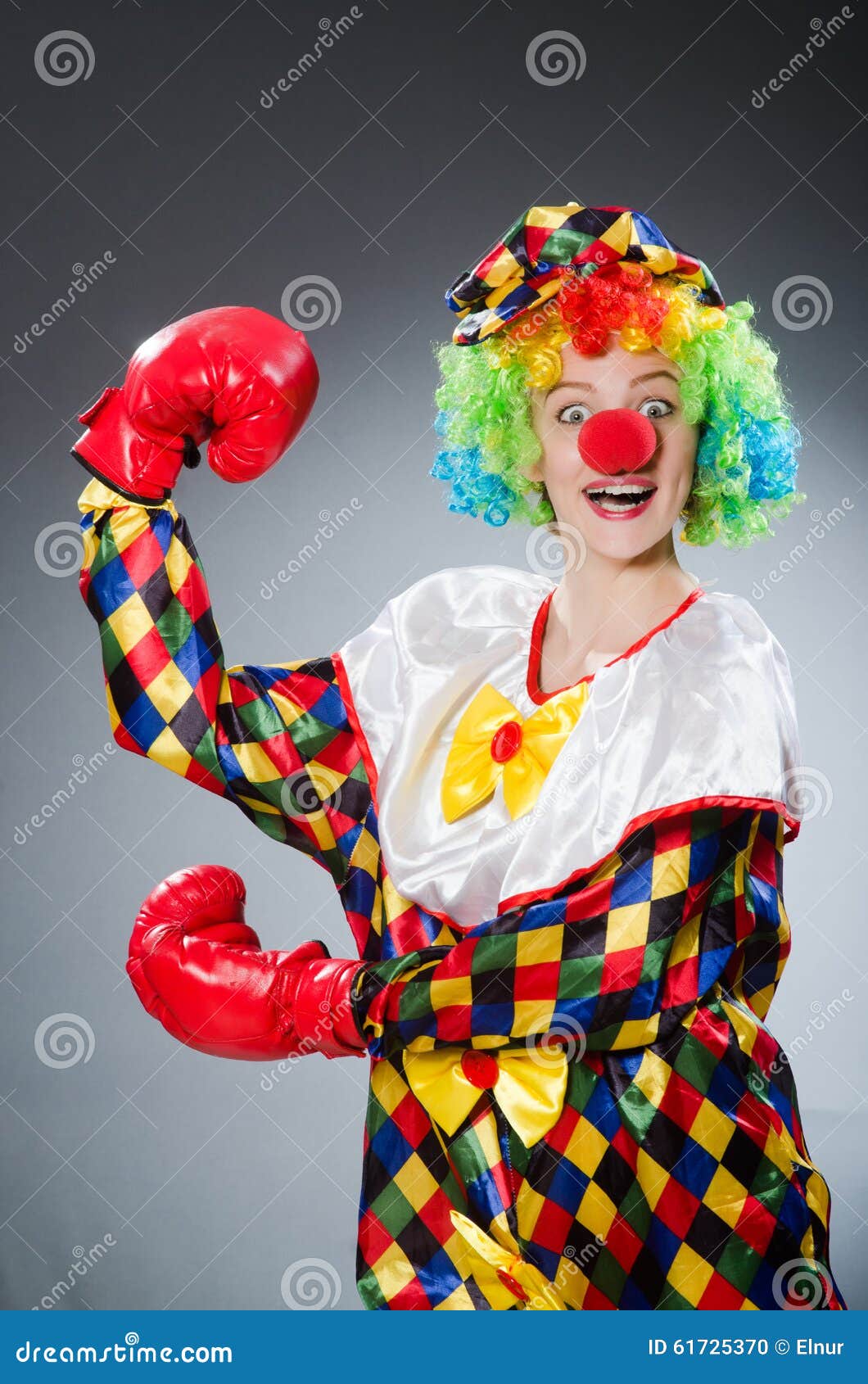 The Funny Clown with Boxing Gloves Stock Photo - Image of happiness ...