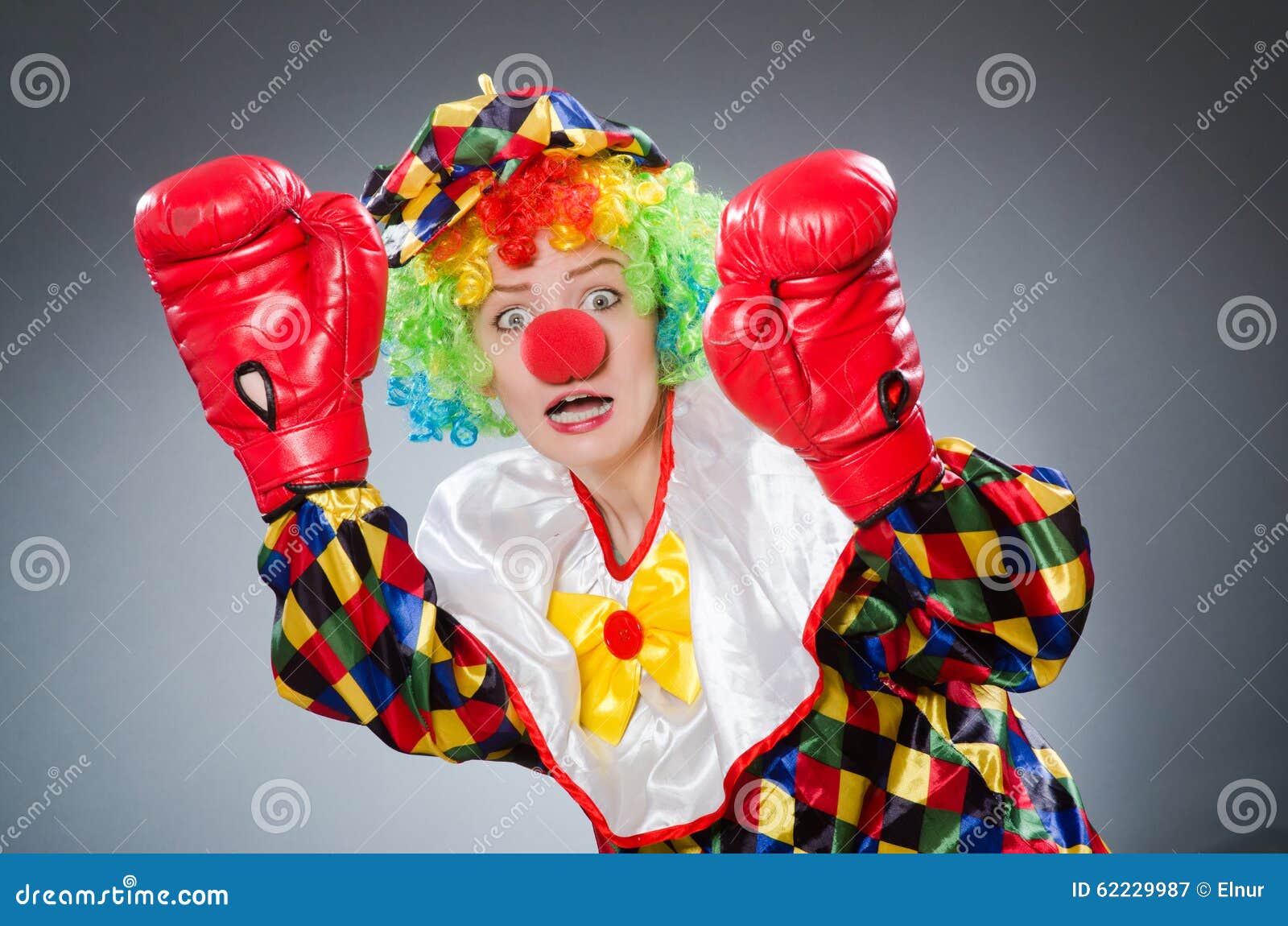 The Funny Clown with Boxing Gloves Stock Image - Image of excited ...