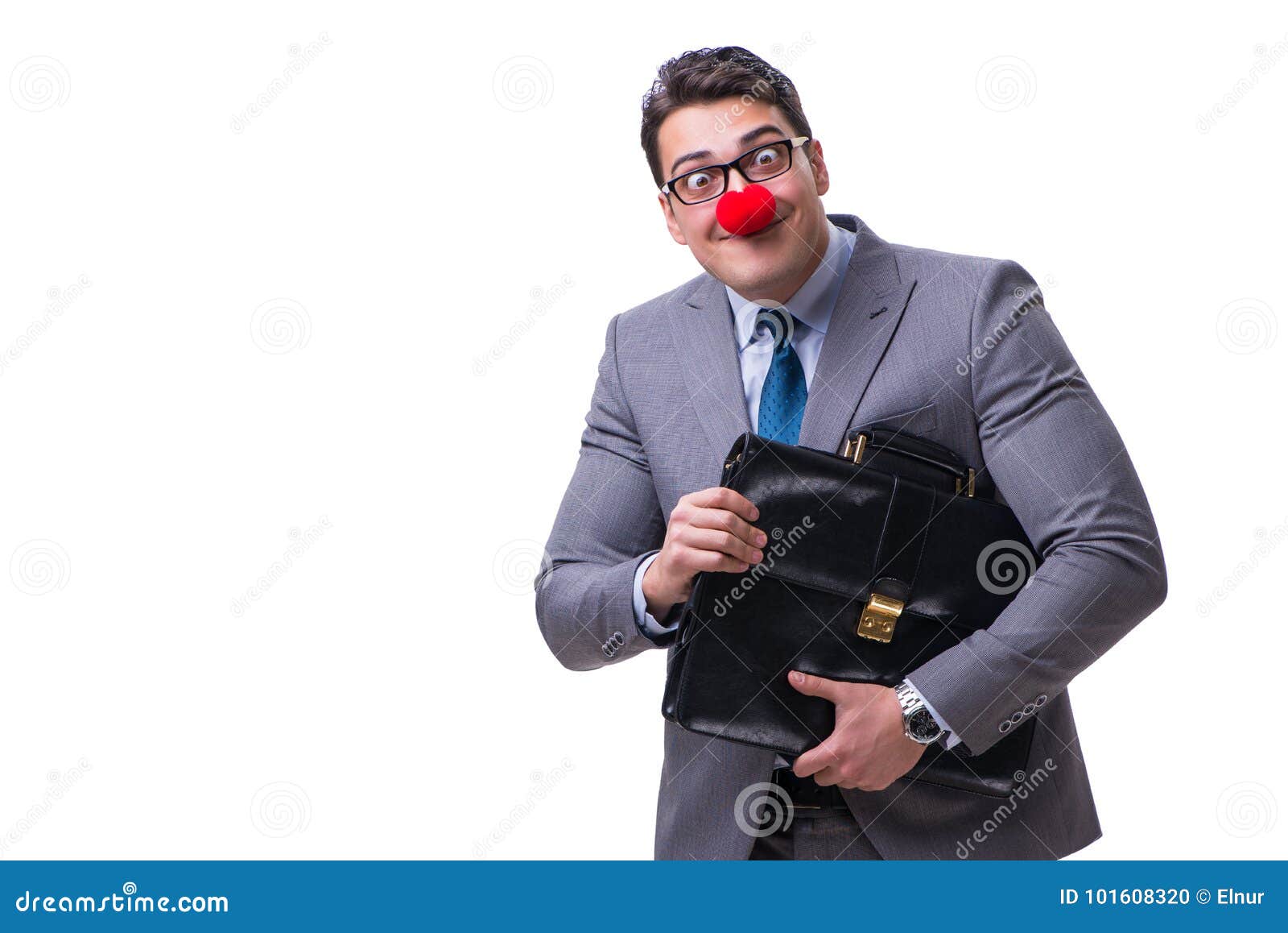 The Funny Clown with Briefcase on White Stock Photo - Image of ...