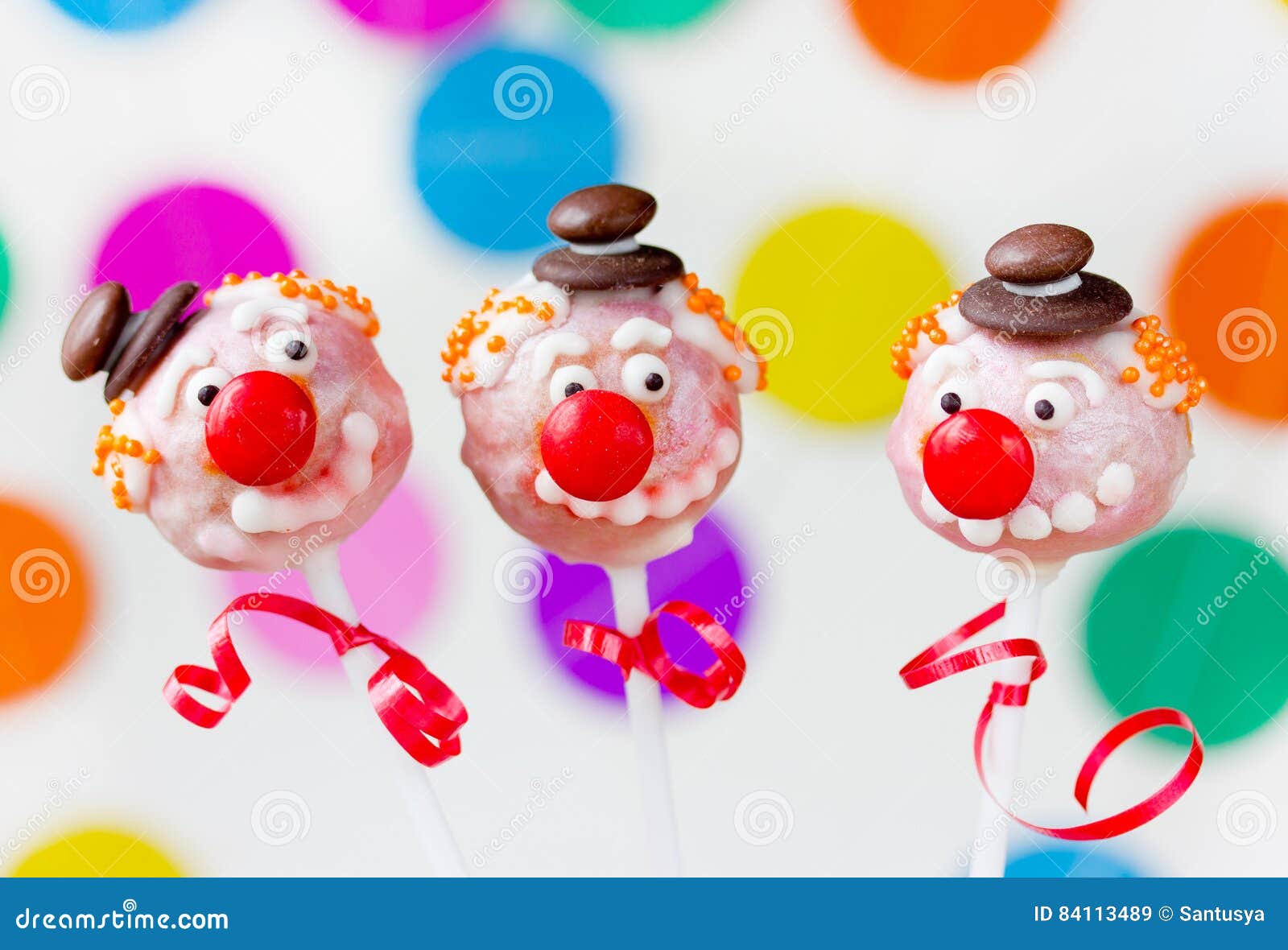 Funny clown cake pops stock image. Image of icing, entertainment - 84113489