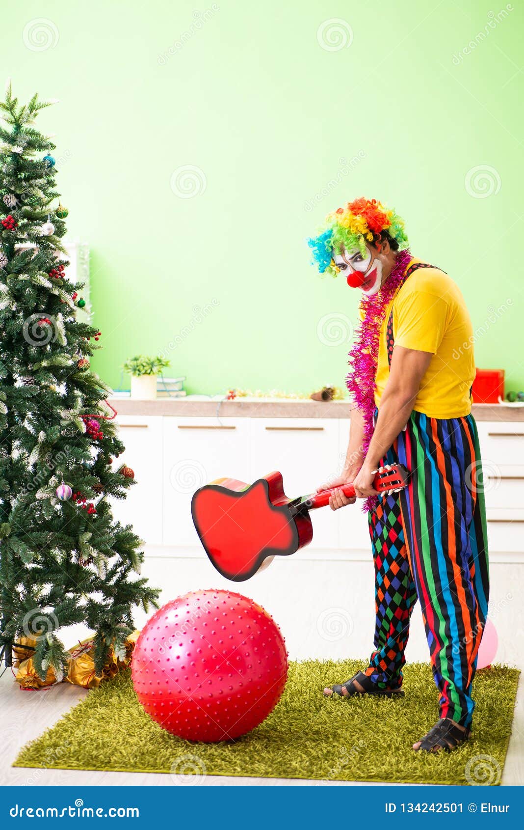 The Funny Clown in Christmas Celebration Concept Stock Image - Image of ...