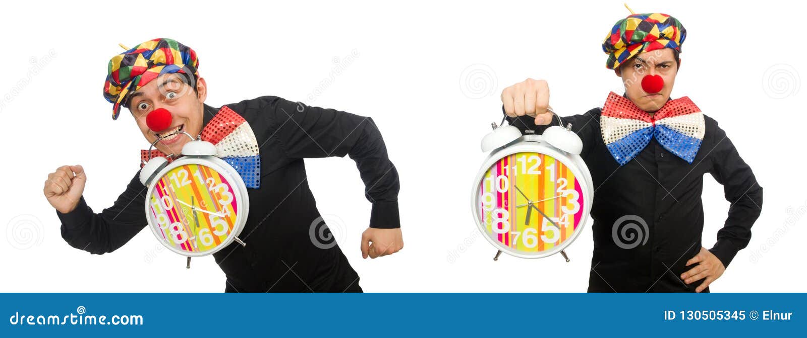 The Funny Clown with Clock Isolated on White Stock Image - Image of ...