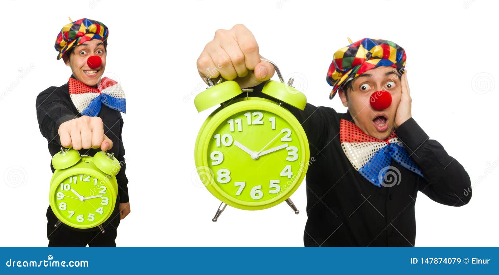 The Funny Clown with Clock Isolated on White Stock Image - Image of ...