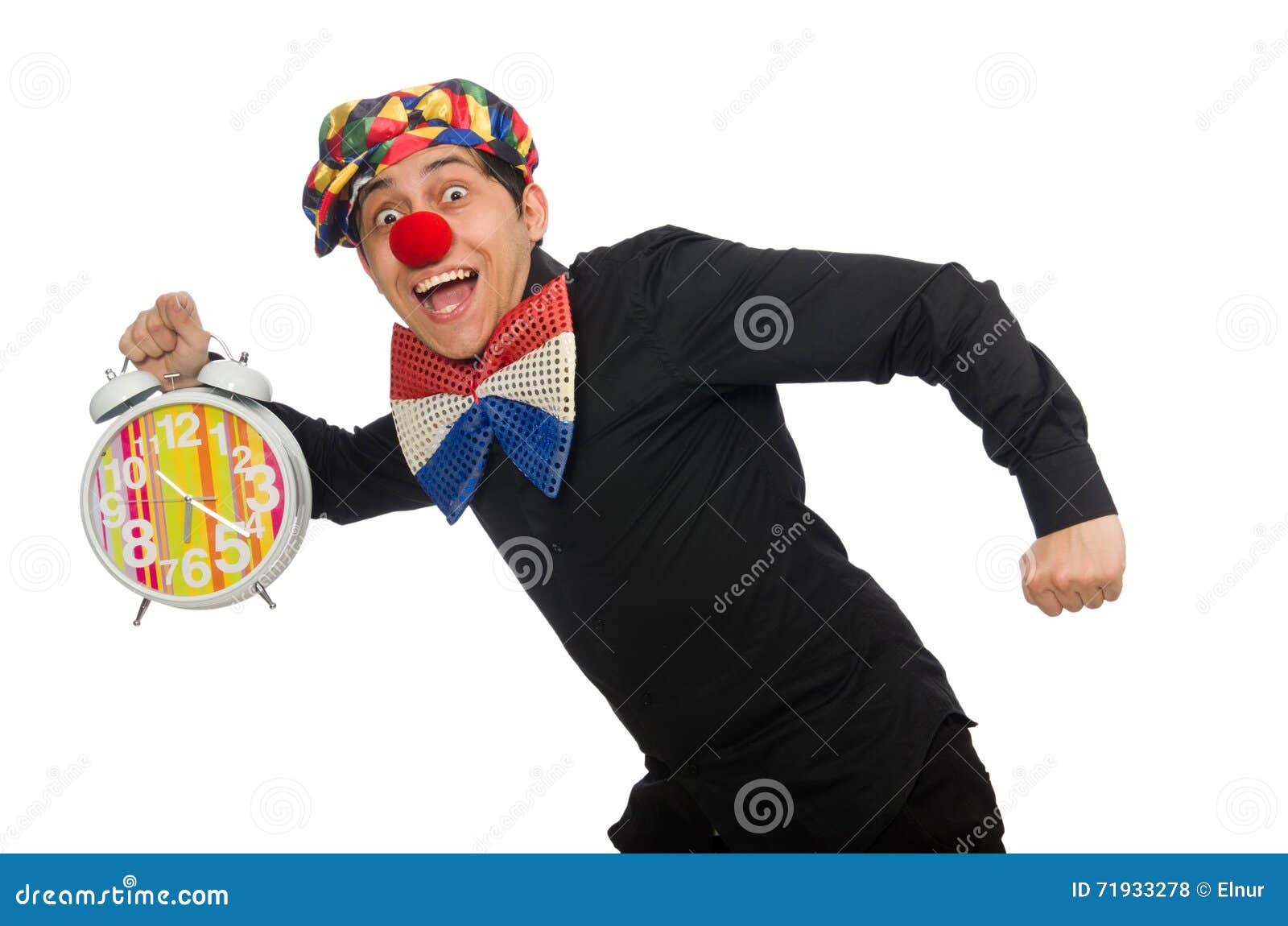 The Funny Clown with Clock Isolated on White Stock Photo - Image of ...