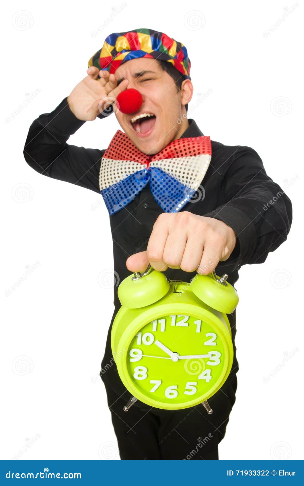 The Funny Clown with Clock Isolated on White Stock Photo - Image of ...