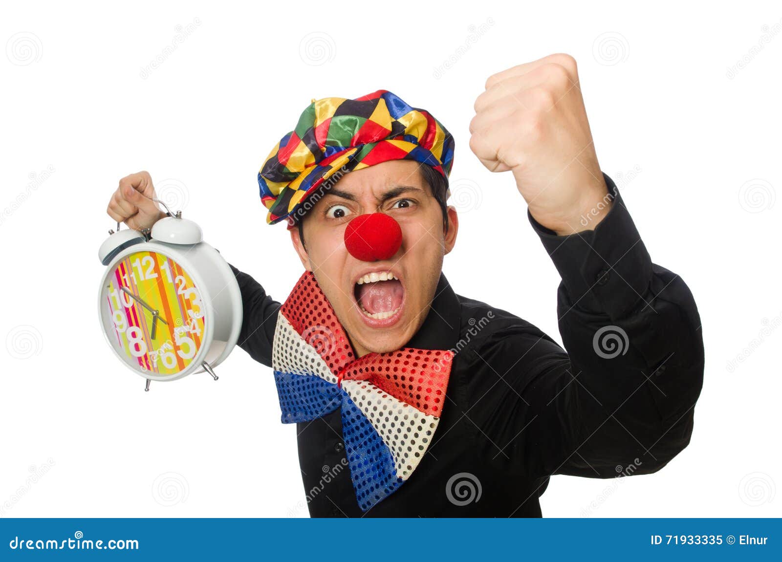 The Funny Clown with Clock Isolated on White Stock Image - Image of ...