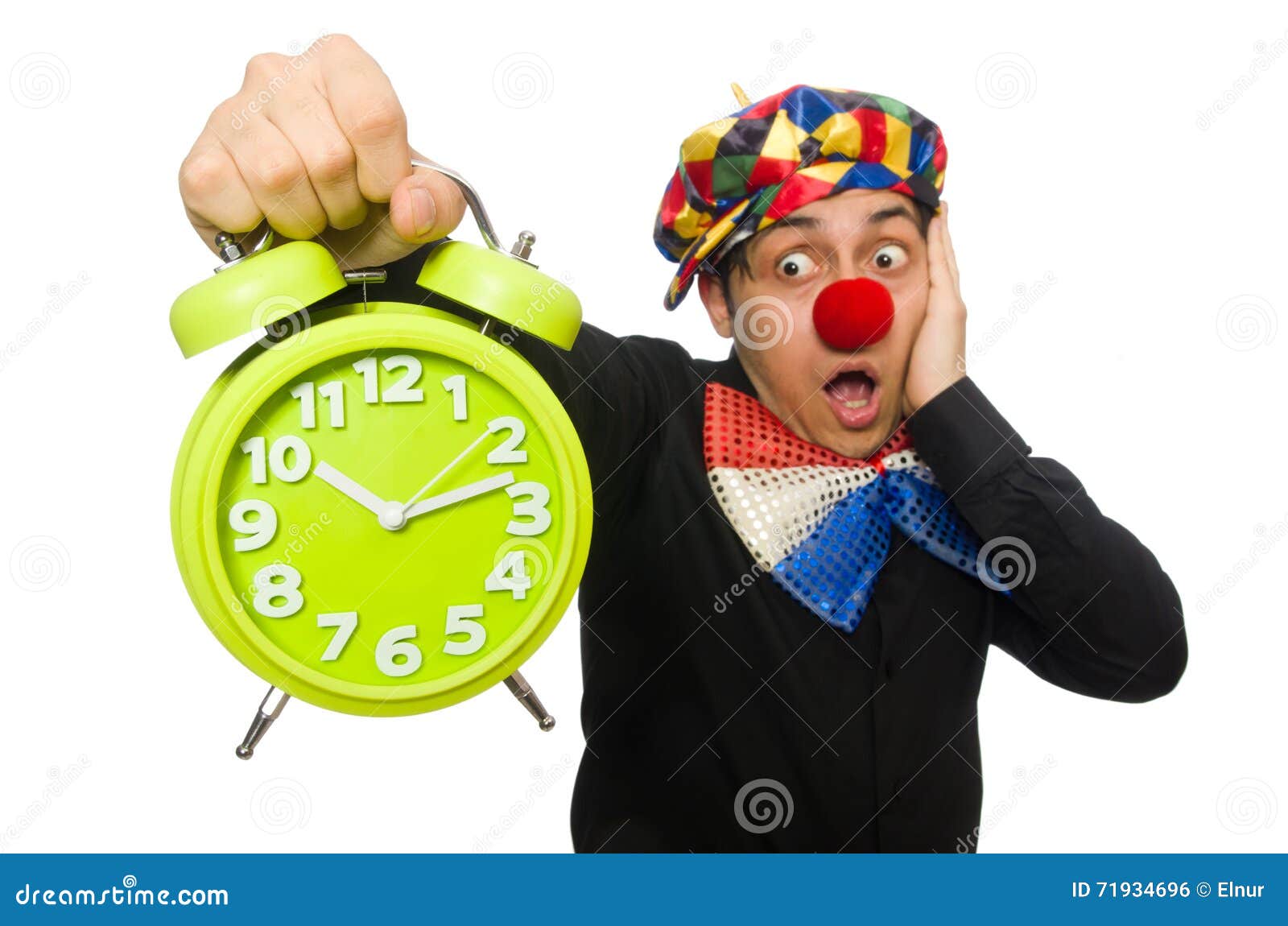 The Funny Clown with Clock Isolated on White Stock Photo - Image of ...