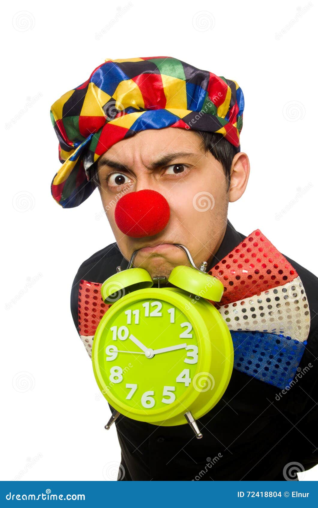 The Funny Clown with Clock Isolated on White Stock Photo - Image of ...