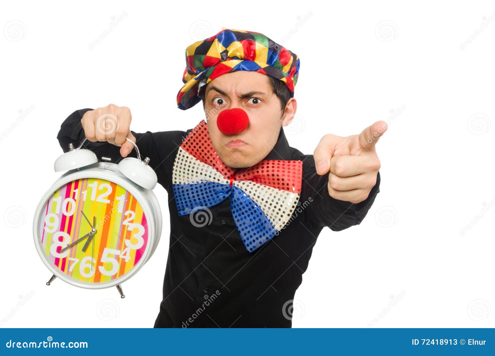 The Funny Clown with Clock Isolated on White Stock Image - Image of ...