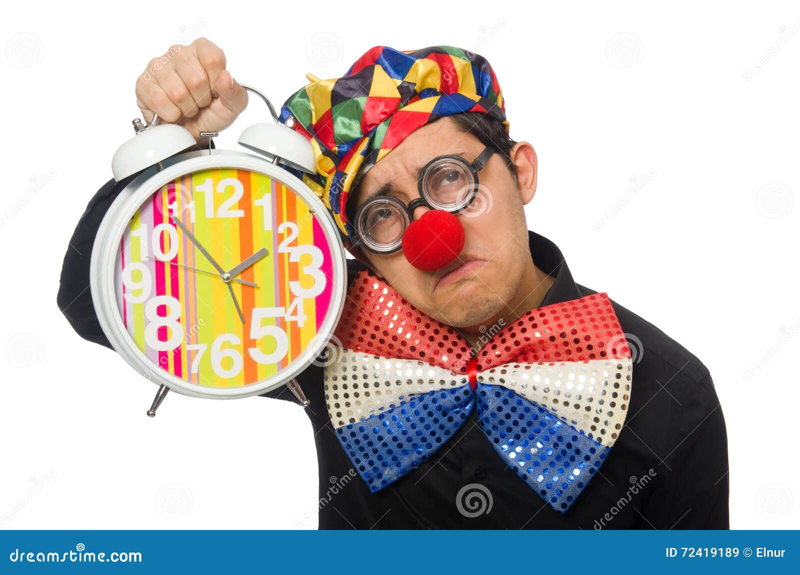 The Funny Clown with Clock Isolated on White Stock Image - Image of ...
