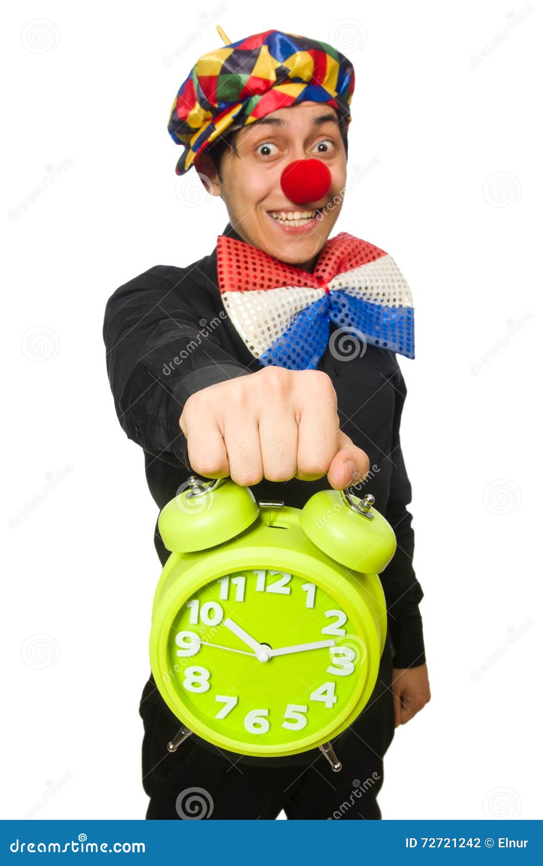 The Funny Clown with Clock Isolated on White Stock Photo - Image of ...