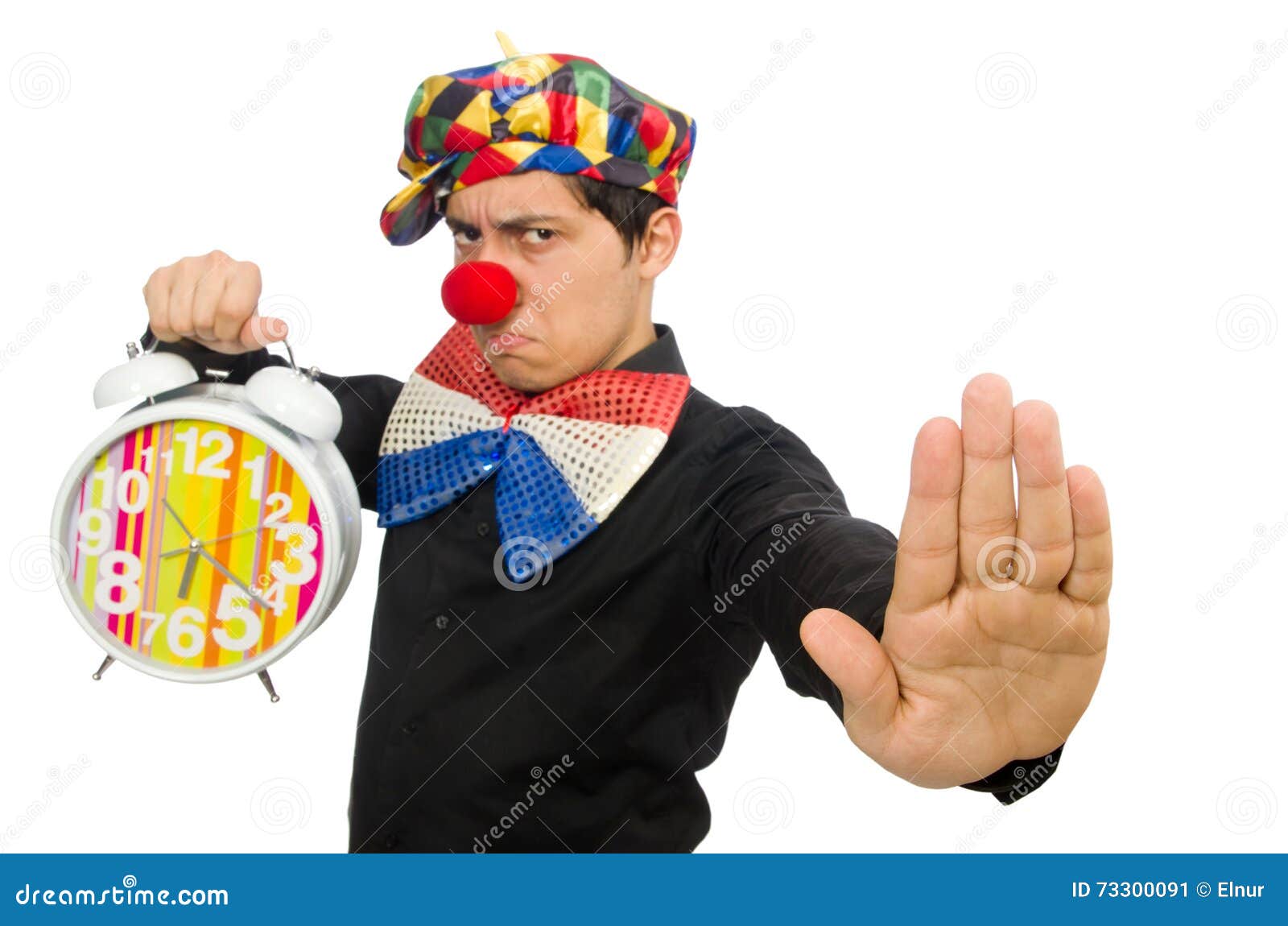 The Funny Clown with Clock Isolated on White Stock Image - Image of ...