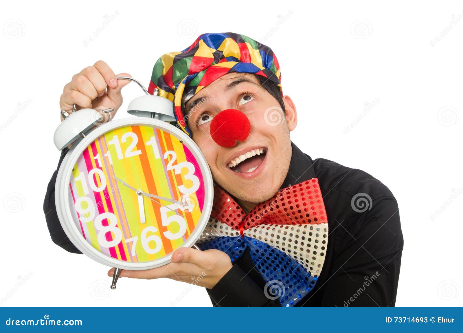 The Funny Clown with Clock Isolated on White Stock Image - Image of ...