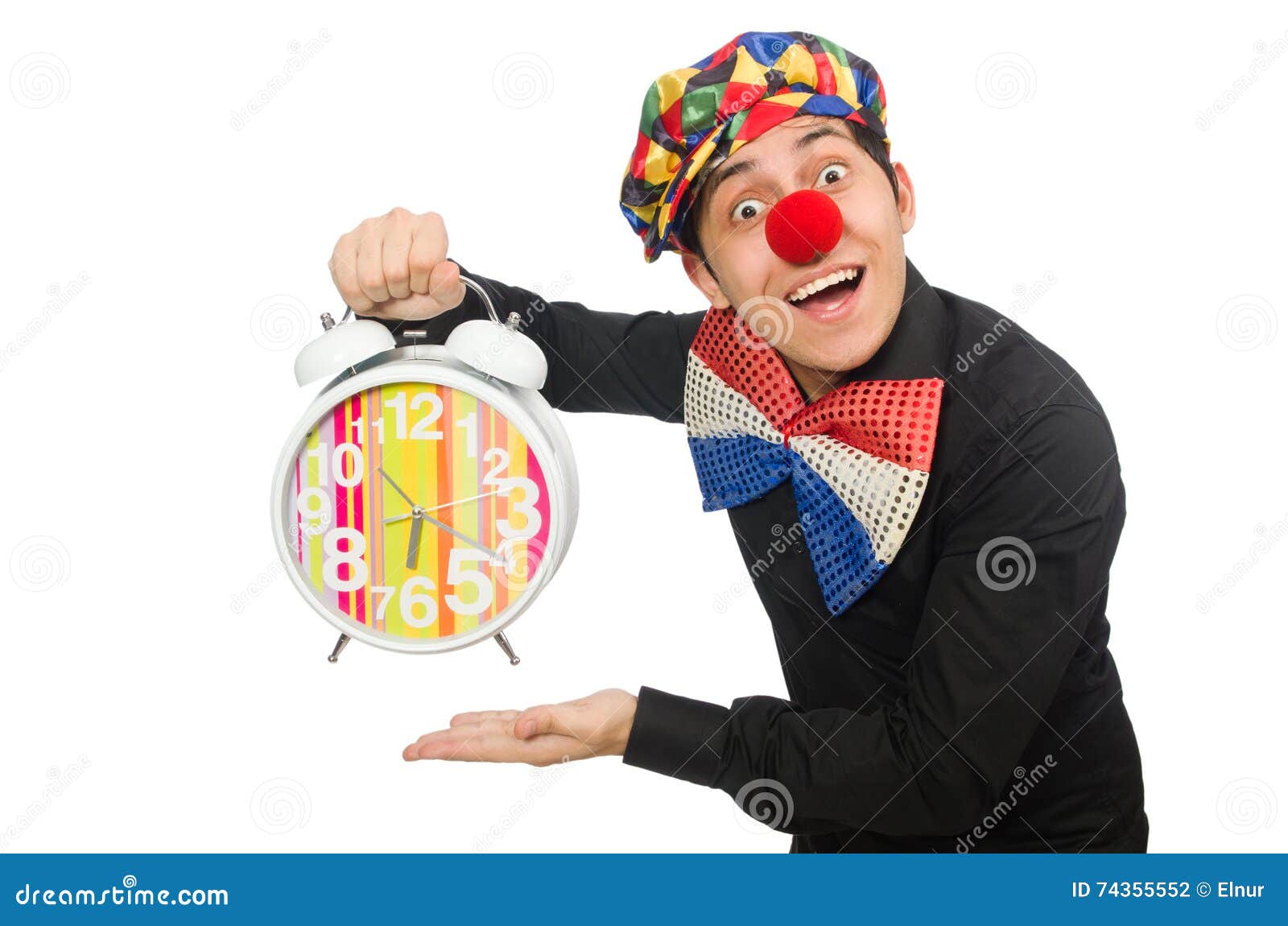 The Funny Clown with Clock Isolated on White Stock Photo - Image of ...