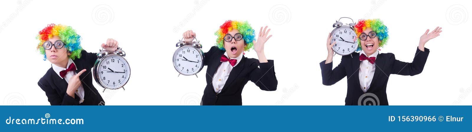 Funny Clown with Clock on White Stock Photo - Image of carnival, clown ...