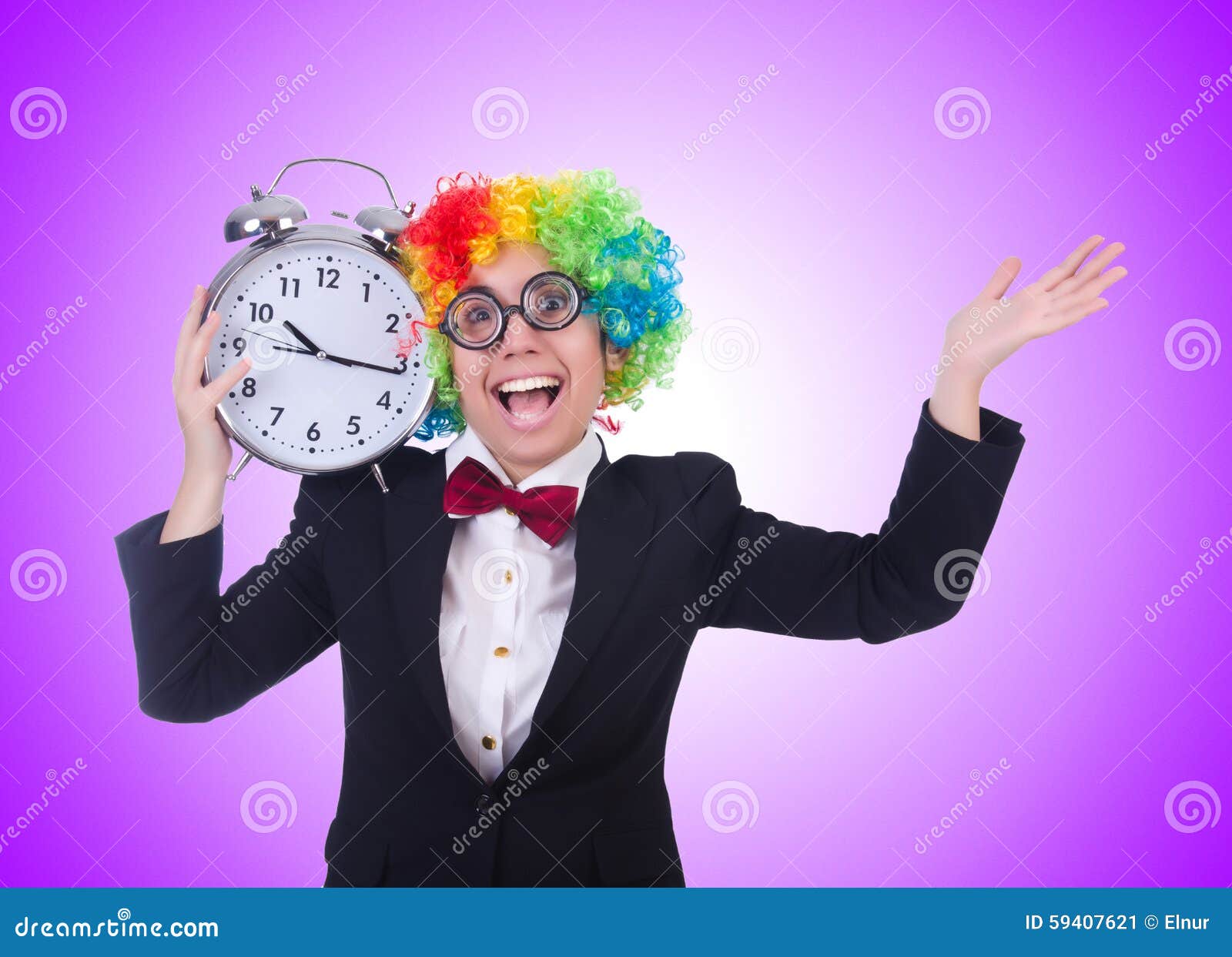 Funny Clown with Clock on White Stock Image - Image of carnival, funny ...
