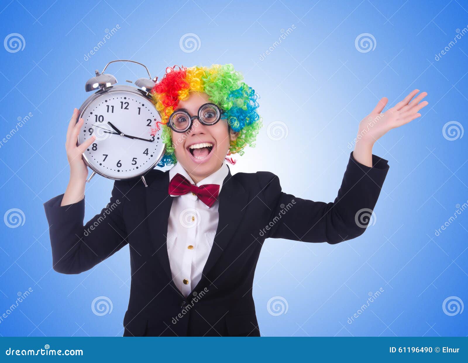 The Funny Clown with Clock on White Stock Photo - Image of carnival ...