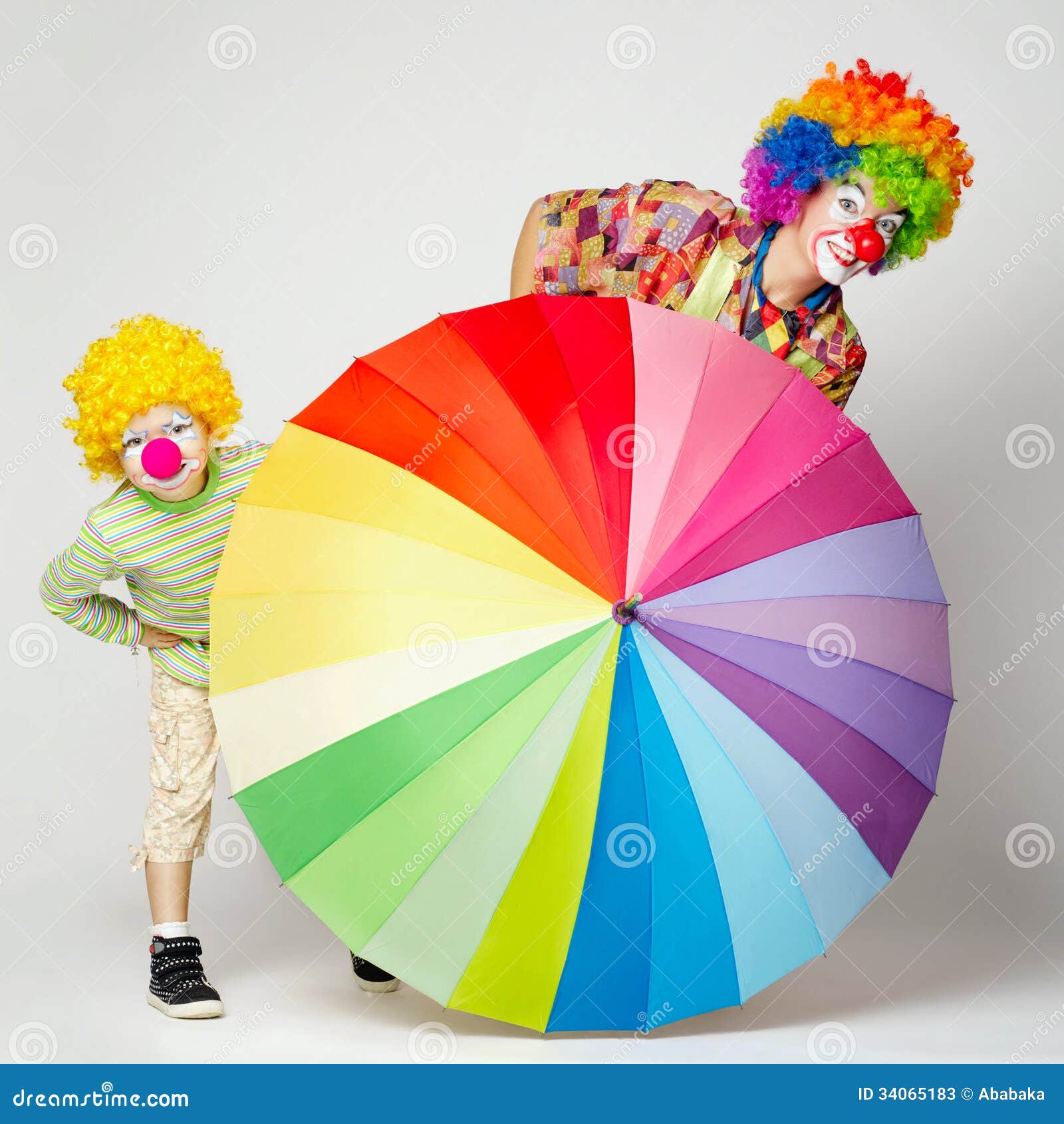 Funny Clown with Colorful Umbrella Stock Image - Image of closeup ...