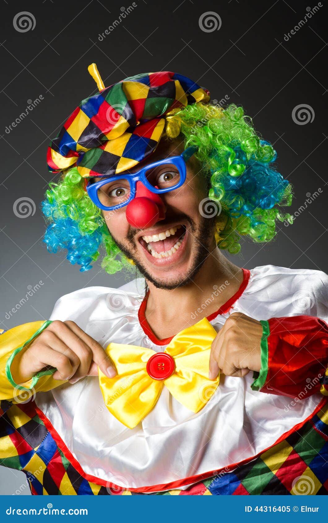 Funny clown in colourful stock image. Image of adult - 44316405