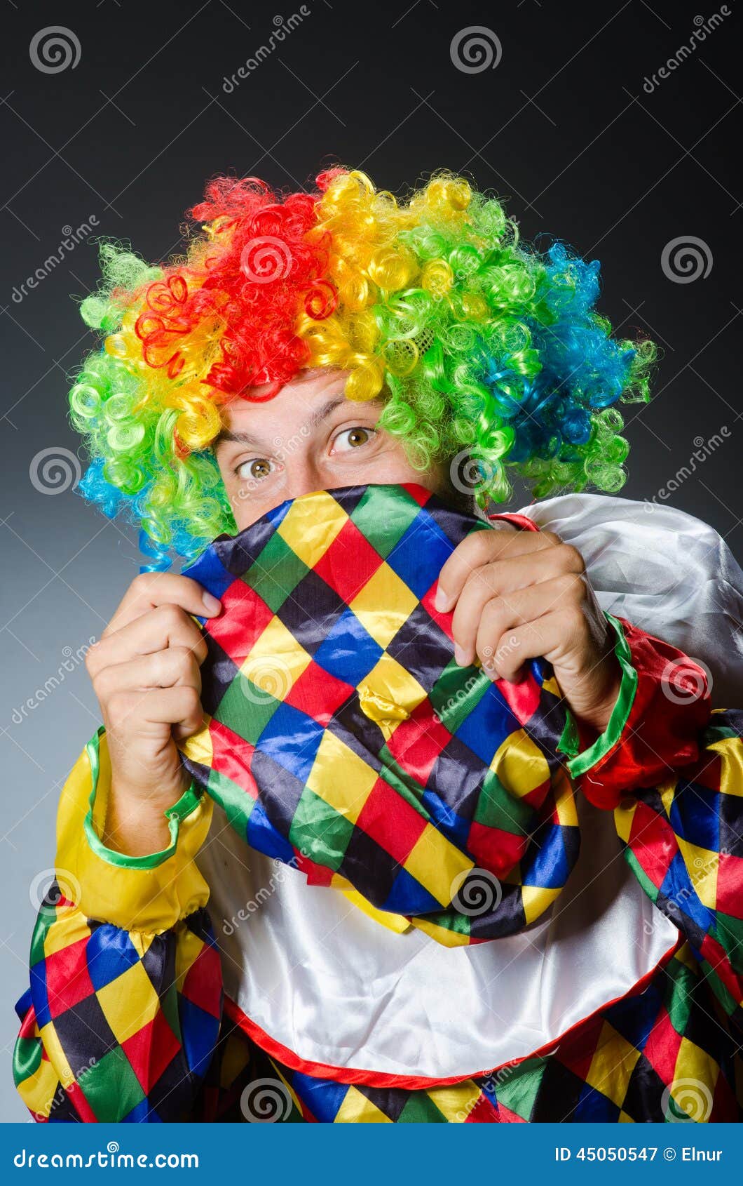 Funny clown in colourful stock image. Image of angry - 45050547