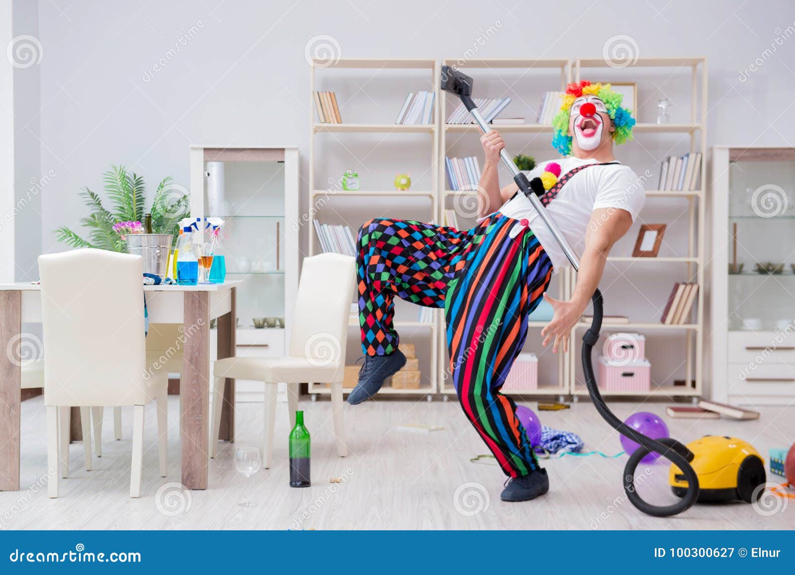 The Funny Clown Doing Cleaning at Home Stock Image - Image of ...