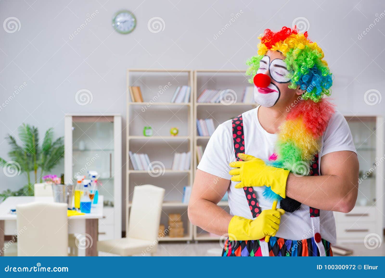 The Funny Clown Doing Cleaning at Home Stock Photo - Image of chores ...