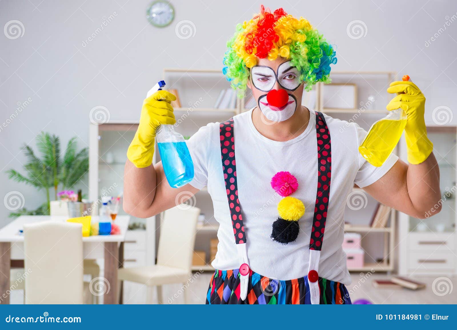The Funny Clown Doing Cleaning at Home Stock Image - Image of cleaning ...