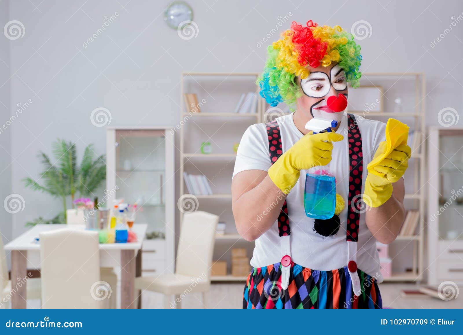 The Funny Clown Doing Cleaning at Home Stock Image - Image of clean ...