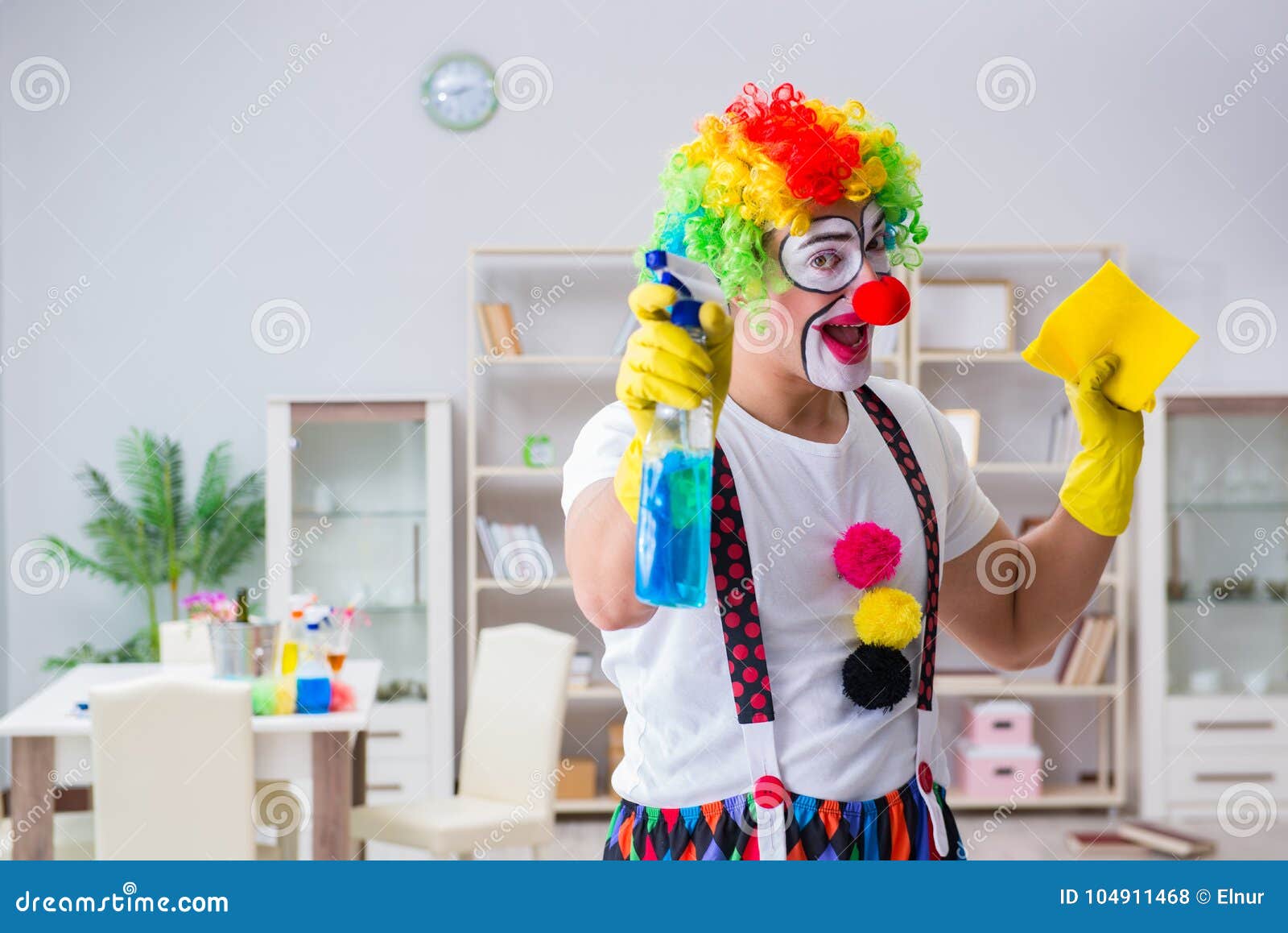 The Funny Clown Doing Cleaning at Home Stock Photo - Image of cleaning ...