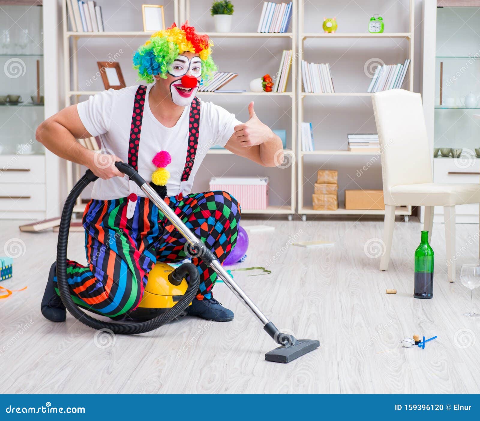 Funny Clown Doing Cleaning at Home Stock Photo - Image of chores ...