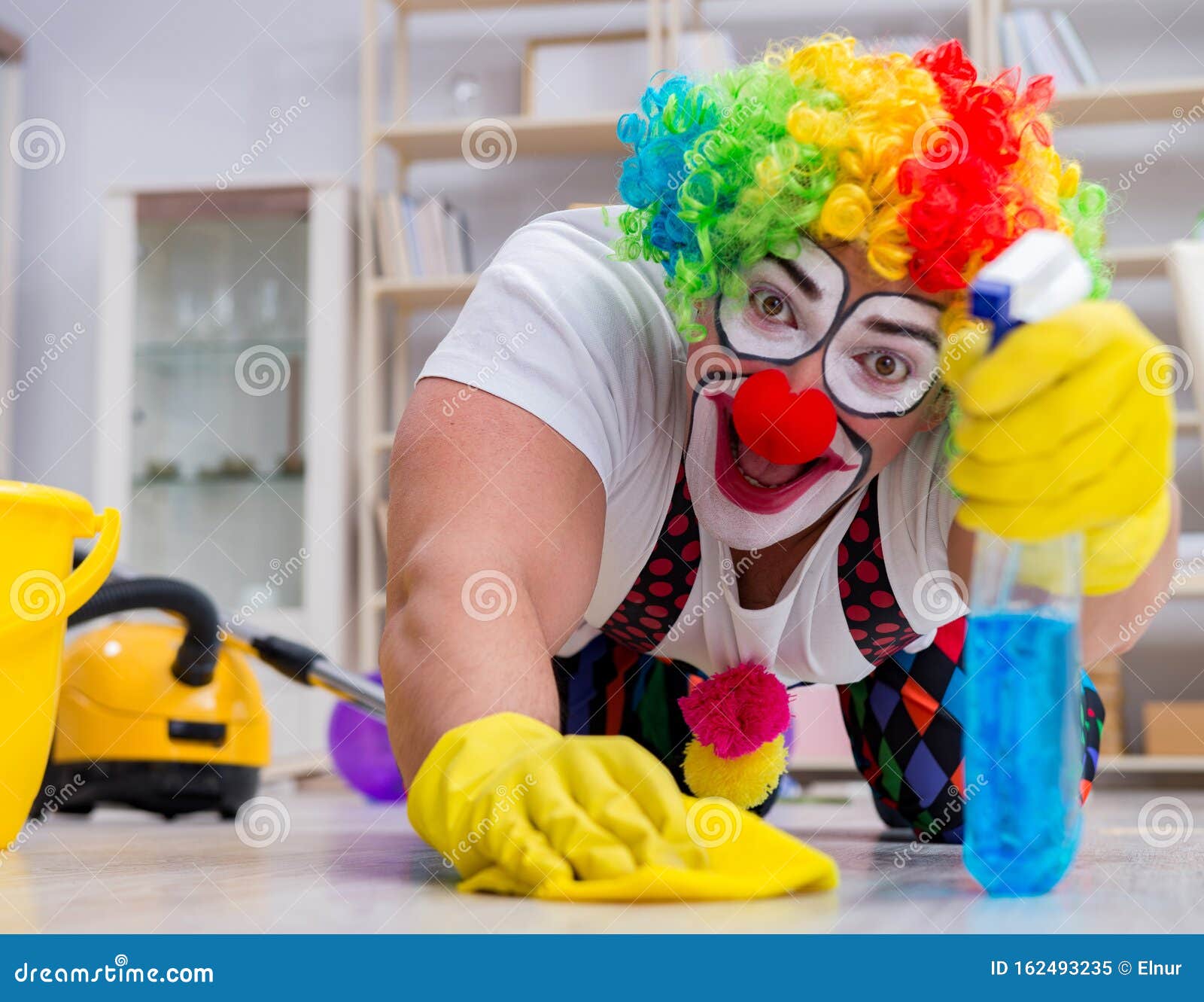 Funny Clown Doing Cleaning at Home Stock Image - Image of clown ...
