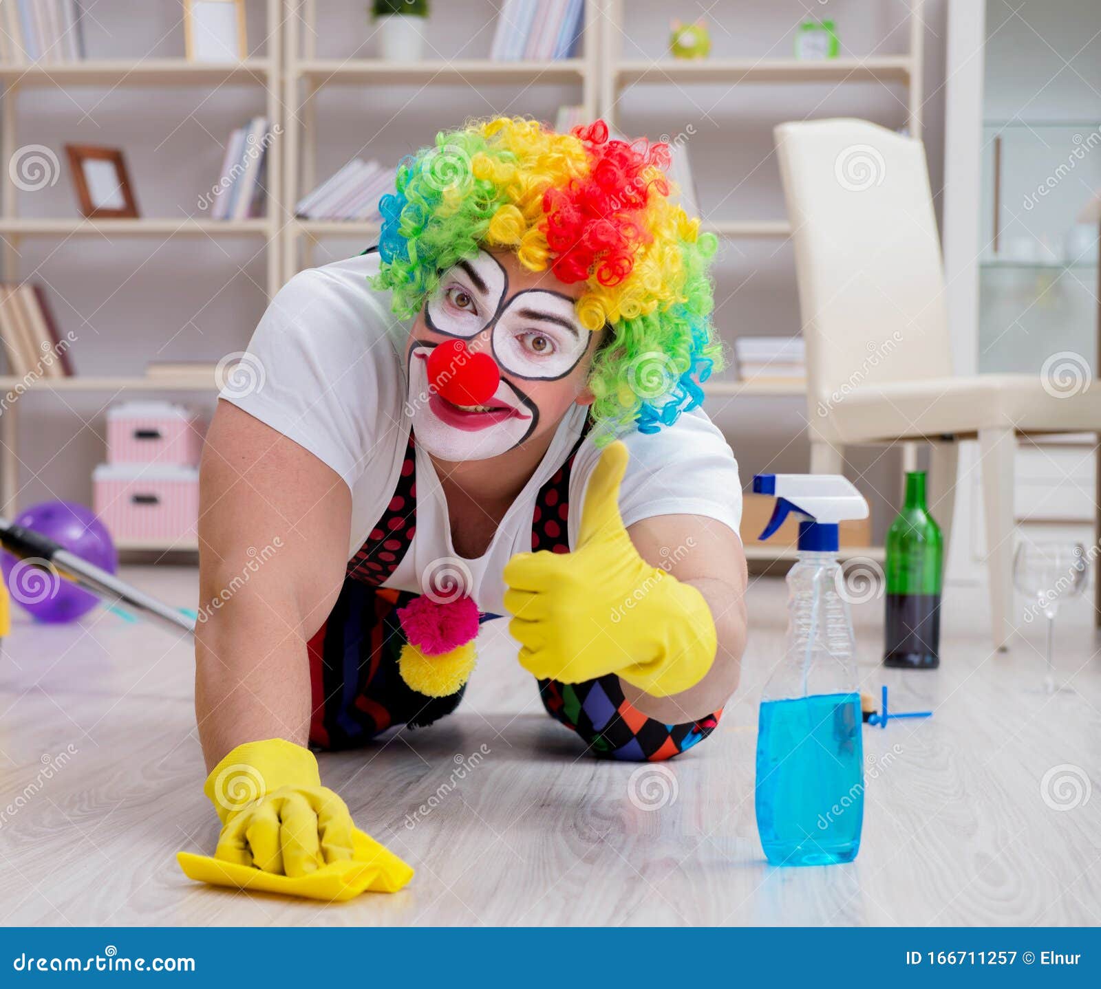 Funny Clown Doing Cleaning at Home Stock Image - Image of humorous ...