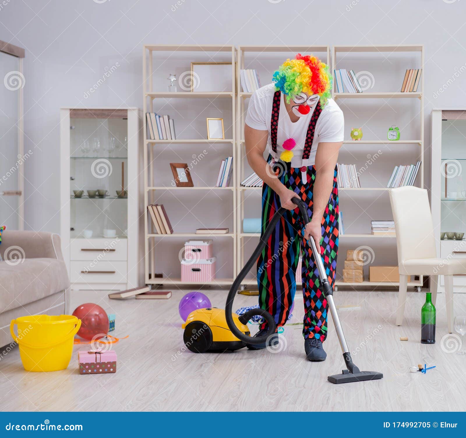 Funny Clown Doing Cleaning at Home Stock Image - Image of happiness ...