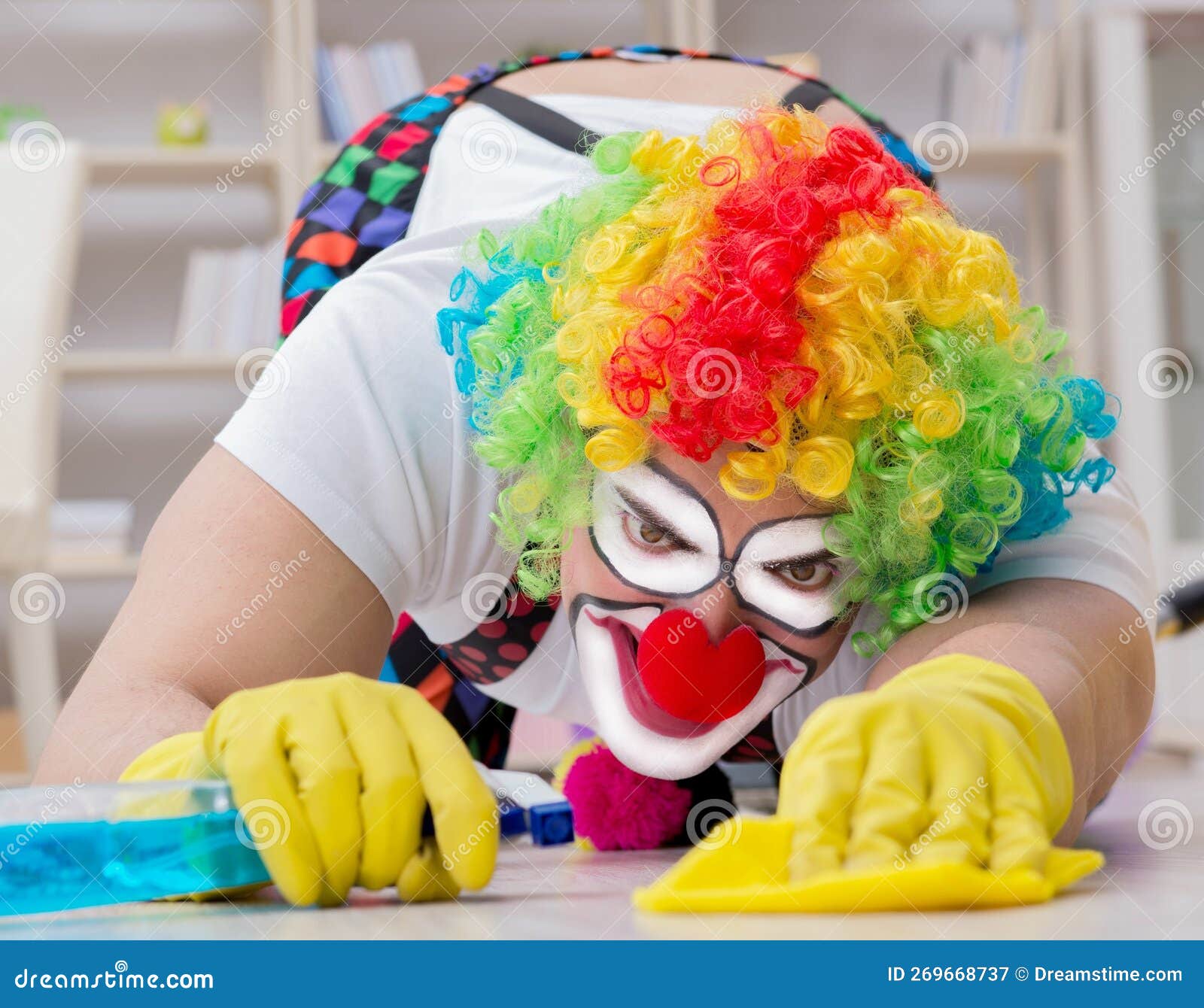 Funny Clown Doing Cleaning at Home Stock Image - Image of cloth ...