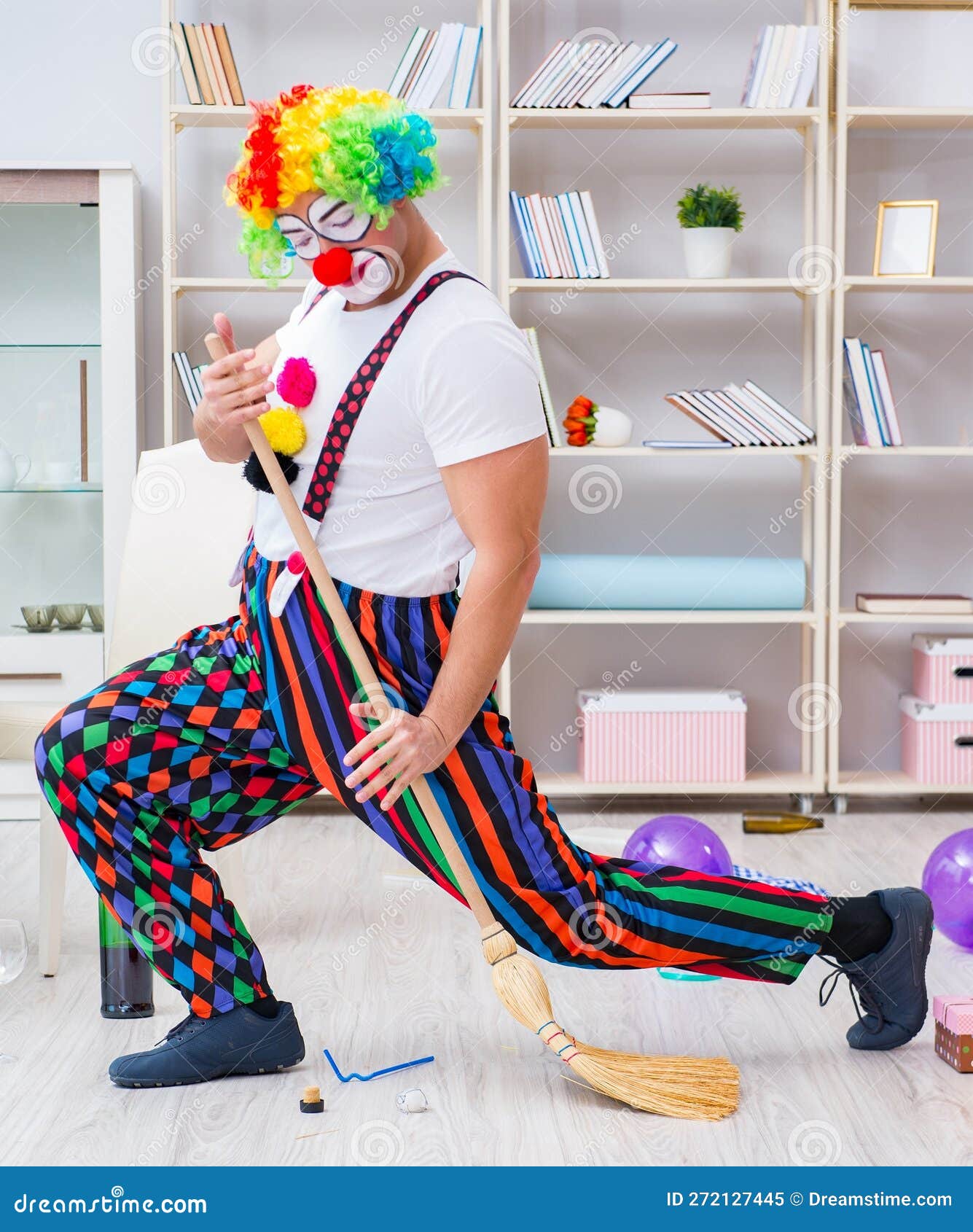 Funny Clown Doing Cleaning at Home Stock Image - Image of christmas ...