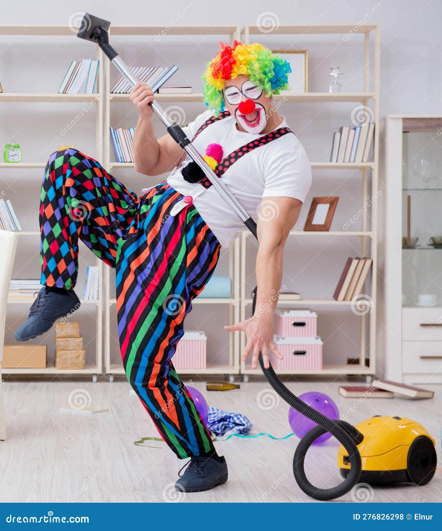Funny Clown Doing Cleaning at Home Stock Photo - Image of holiday ...