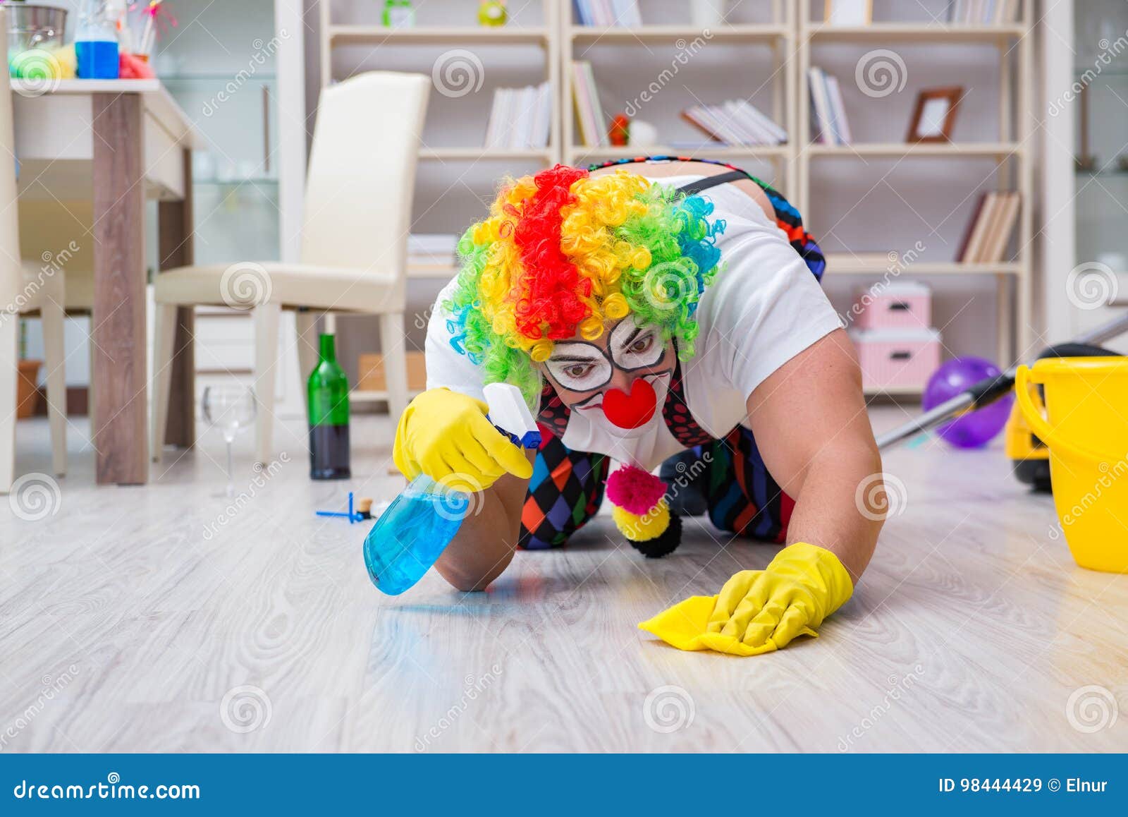 The Funny Clown Doing Cleaning at Home Stock Image - Image of clean ...