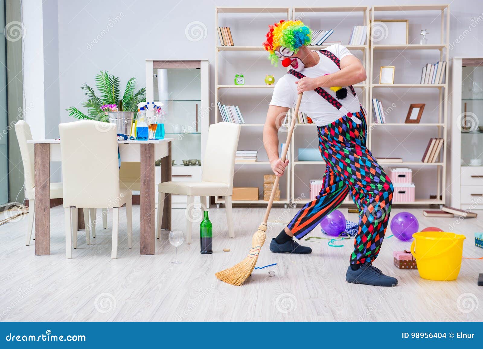 The Funny Clown Doing Cleaning at Home Stock Photo - Image of dusty ...