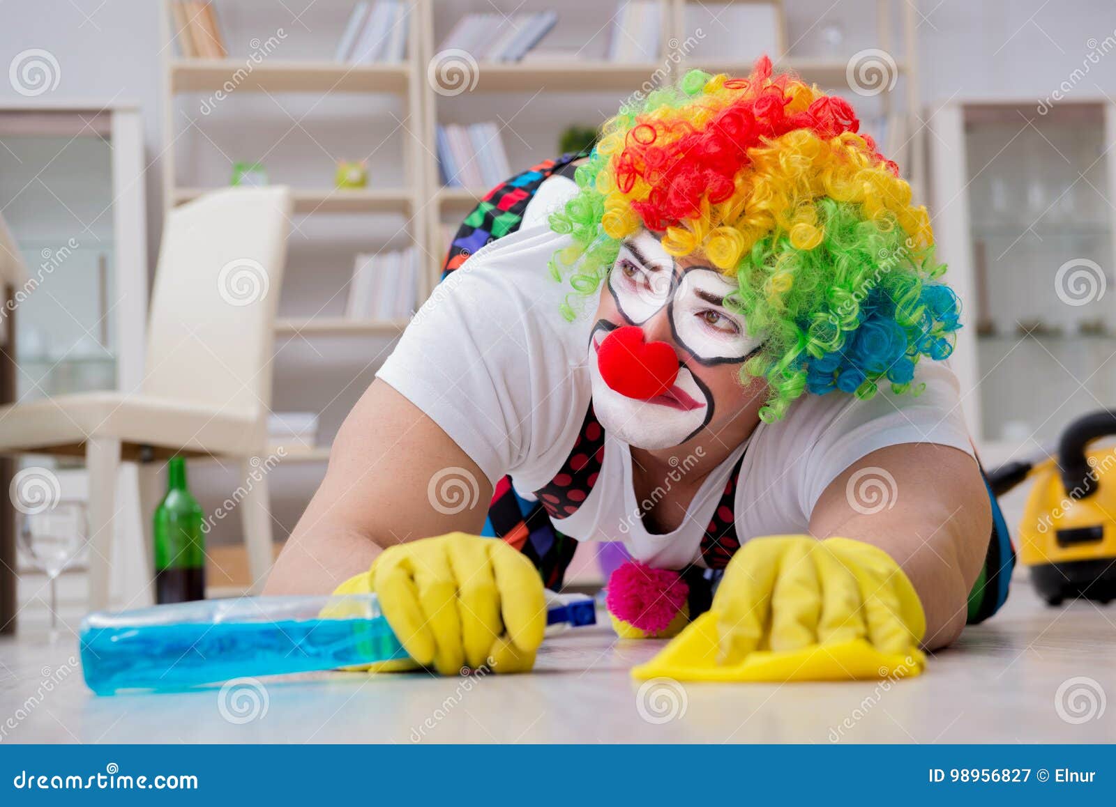 The Funny Clown Doing Cleaning at Home Stock Image - Image of comedy ...