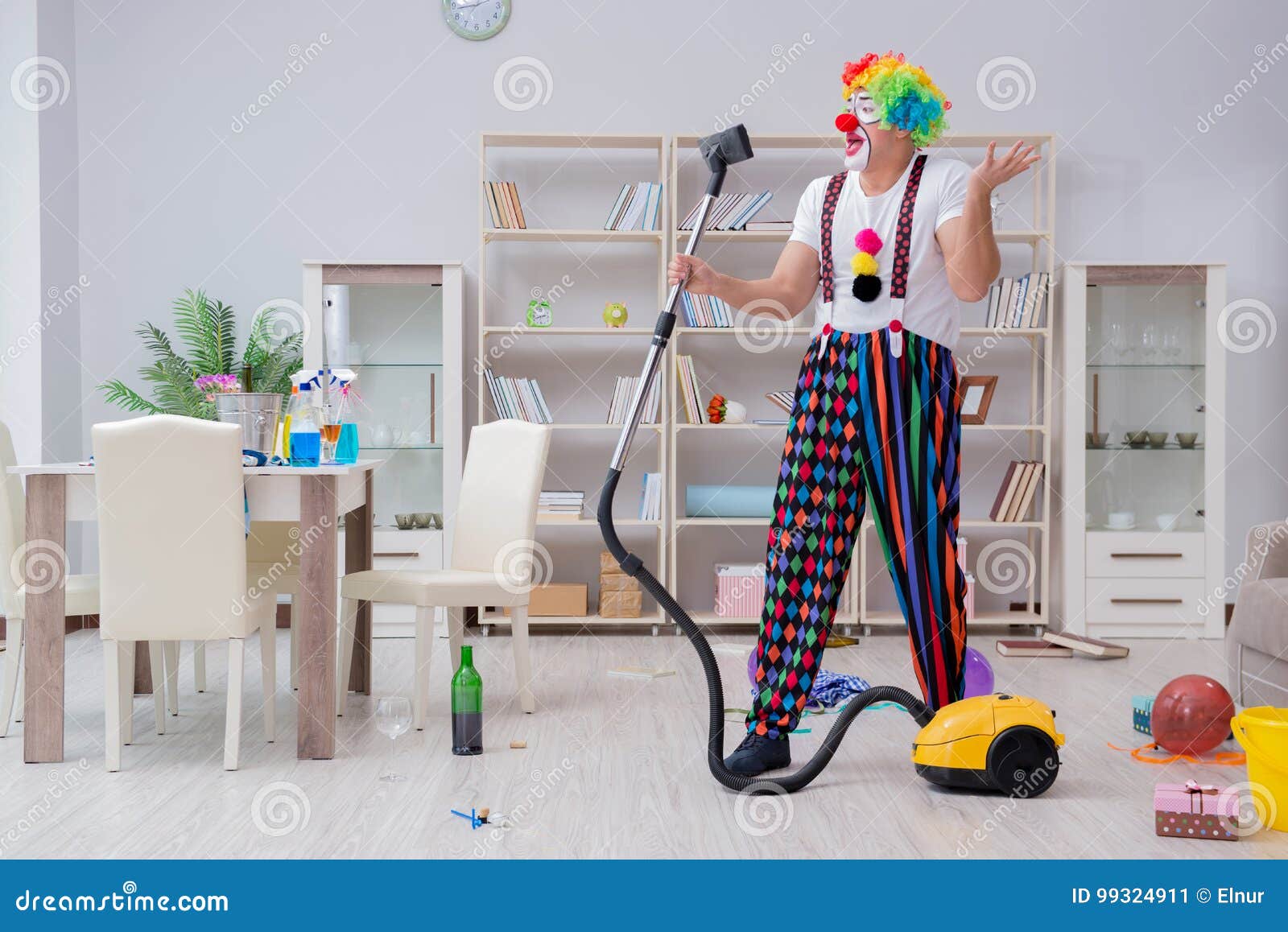 The Funny Clown Doing Cleaning at Home Stock Image - Image of clean ...