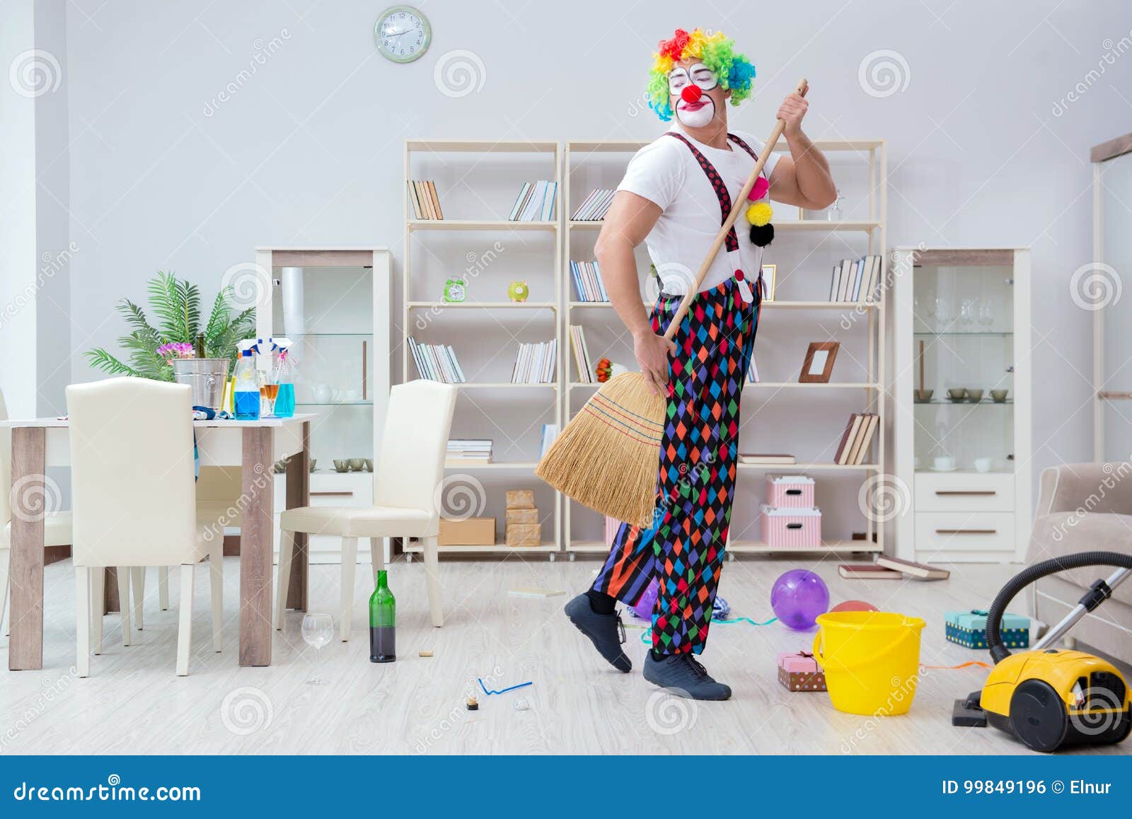 The Funny Clown Doing Cleaning at Home Stock Photo - Image of clown ...