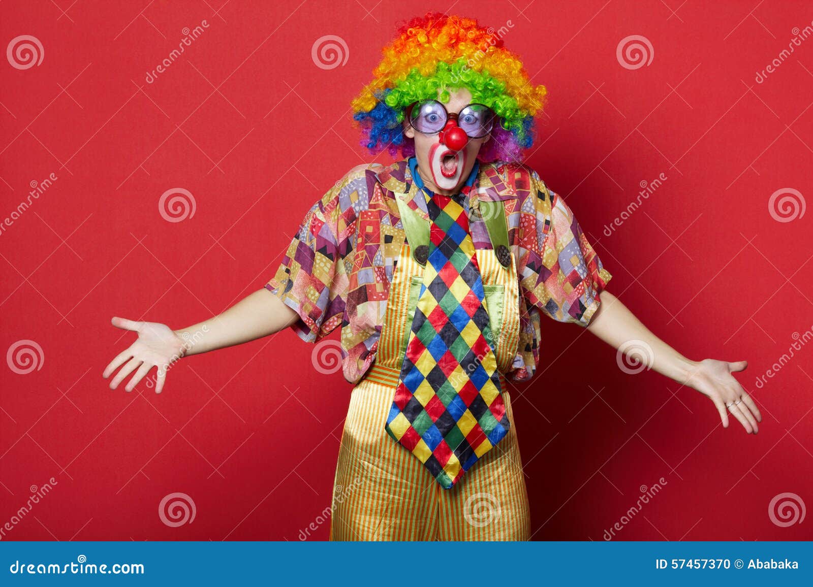 Funny Clown with Glasses on Red Stock Photo - Image of dress, circus ...