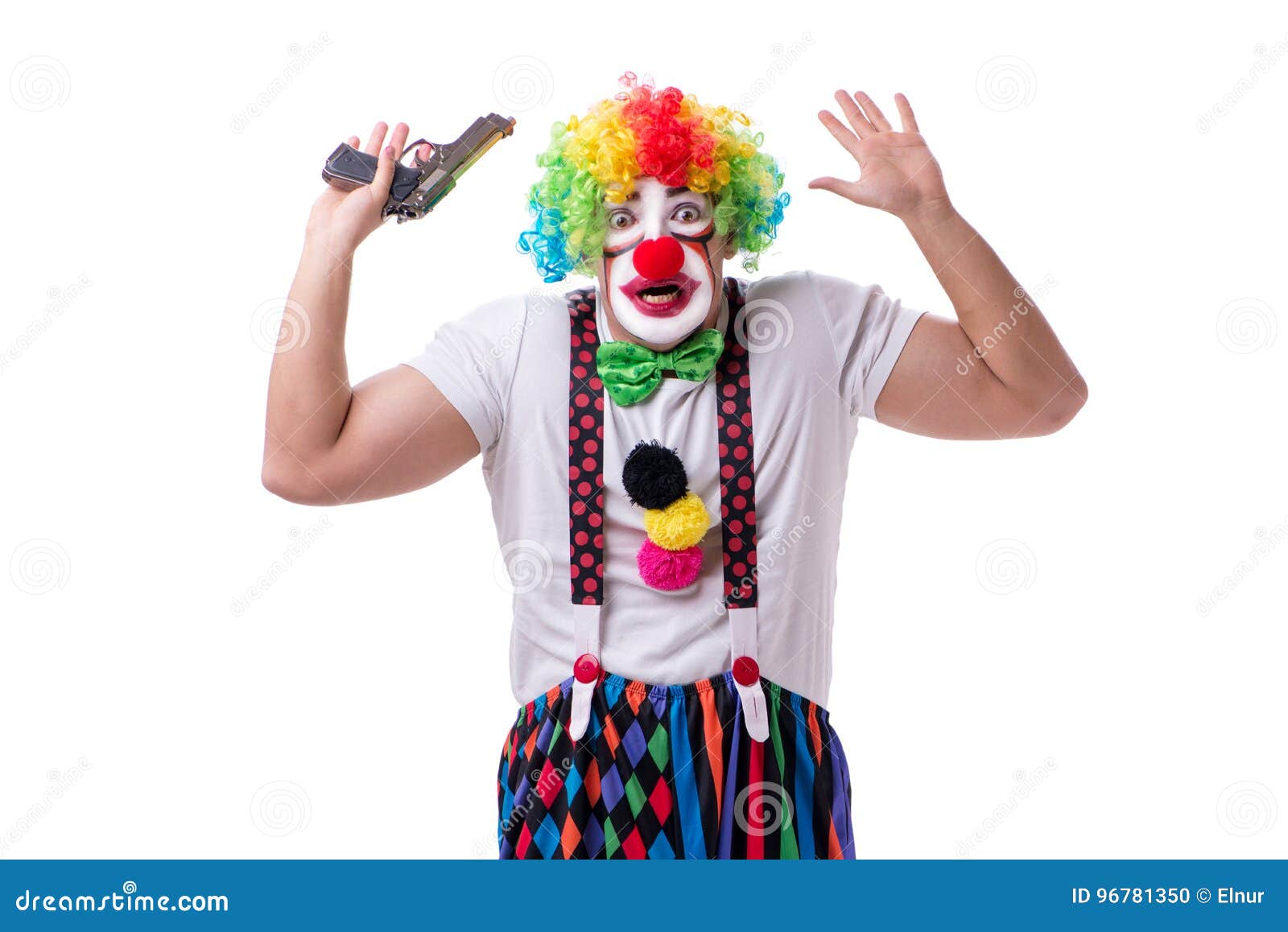 The Funny Clown with a Gun Pistol Isolated on White Background Stock ...