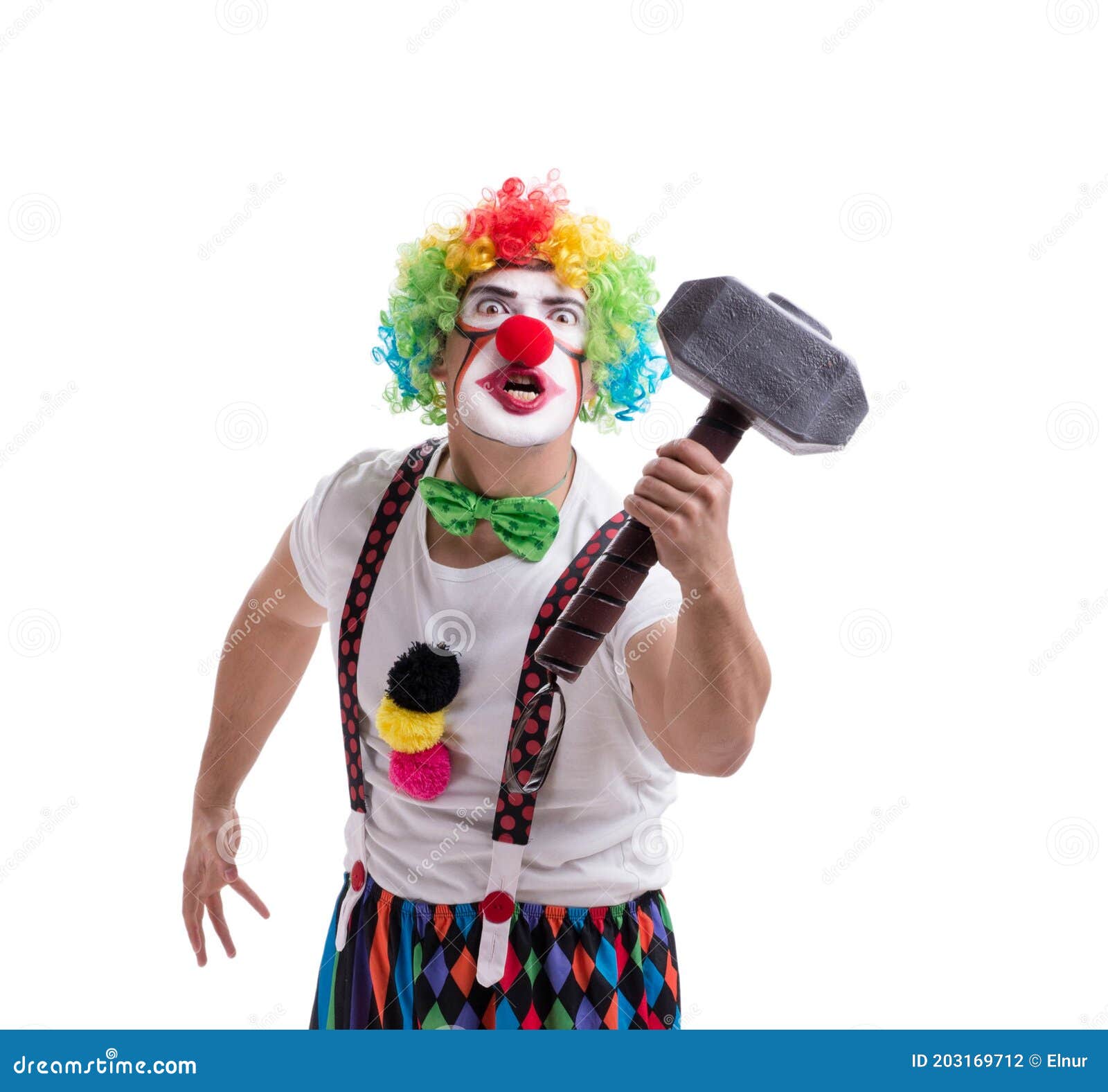 Funny Clown with a Hammer Isolated on White Background Stock Photo ...