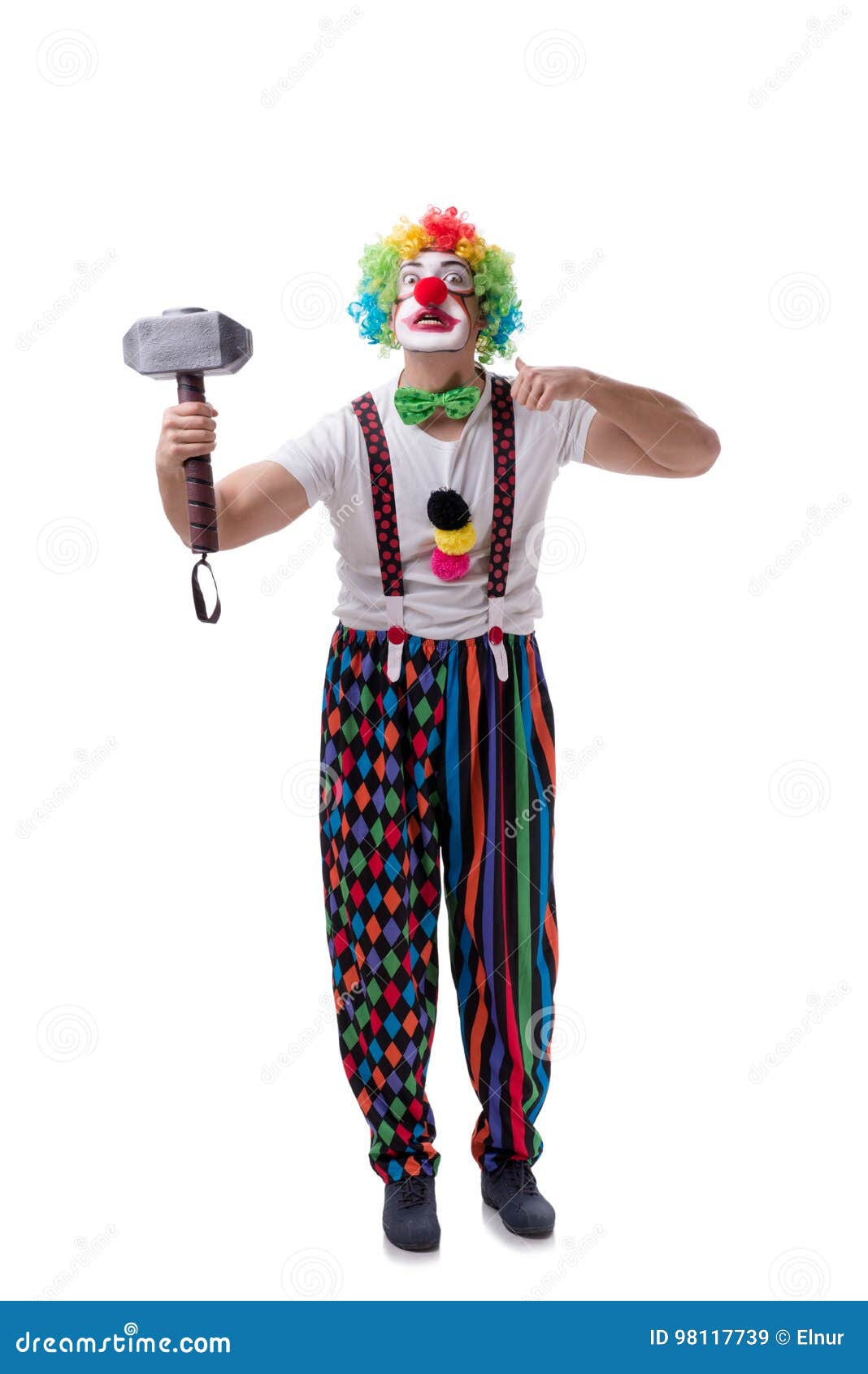 The Funny Clown with a Hammer Isolated on White Background Stock Image ...