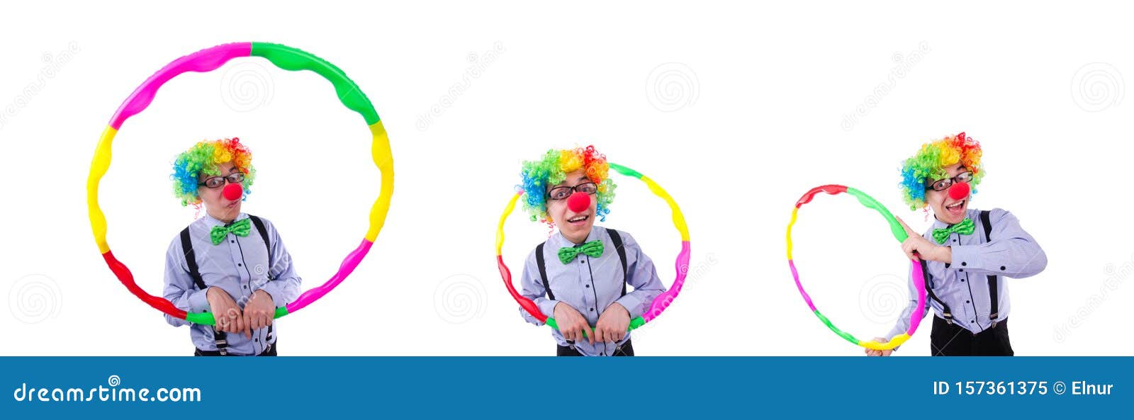 Funny Clown with Hula Hoop on White Stock Image - Image of composite ...