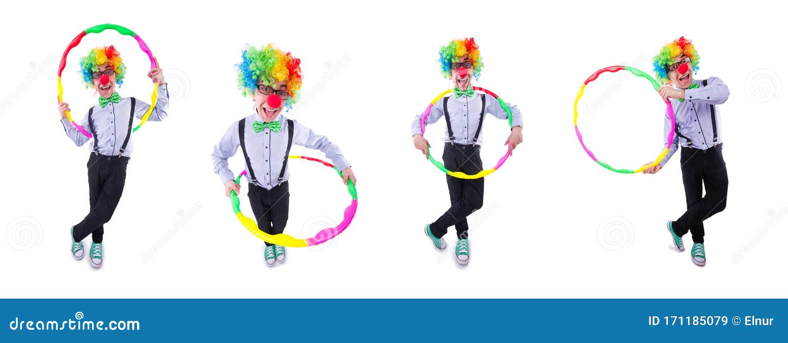 Funny Clown with Hula Hoop on White Stock Image - Image of costume ...