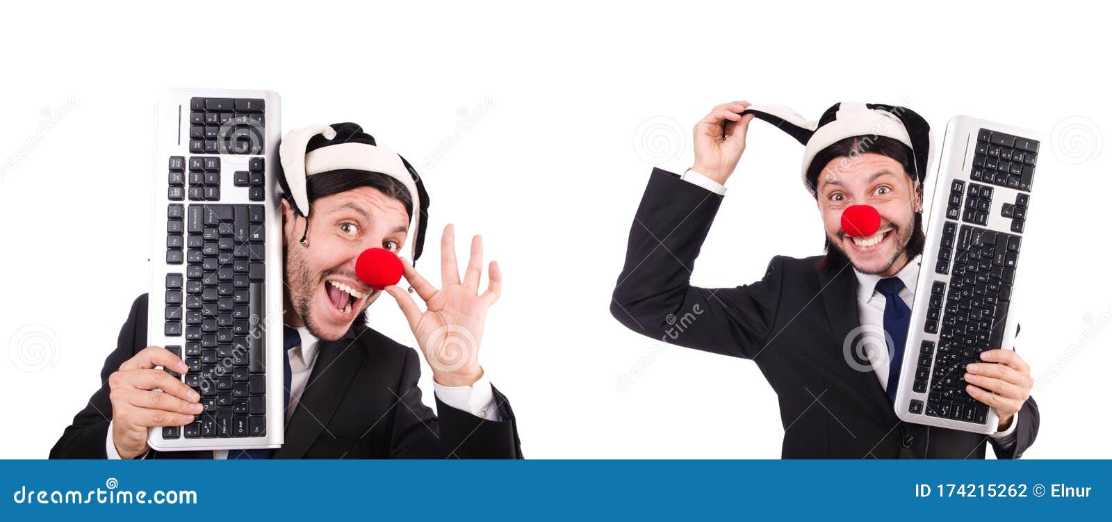 Funny Clown with Keyboard Isolated on White Stock Photo - Image of ...