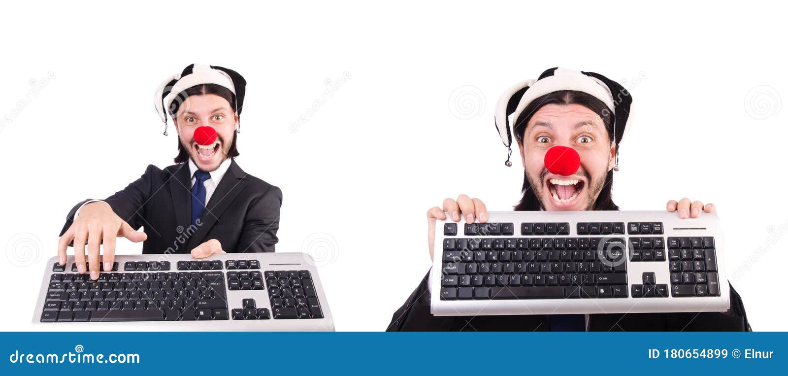 Funny Clown with Keyboard Isolated on White Stock Image - Image of boss ...
