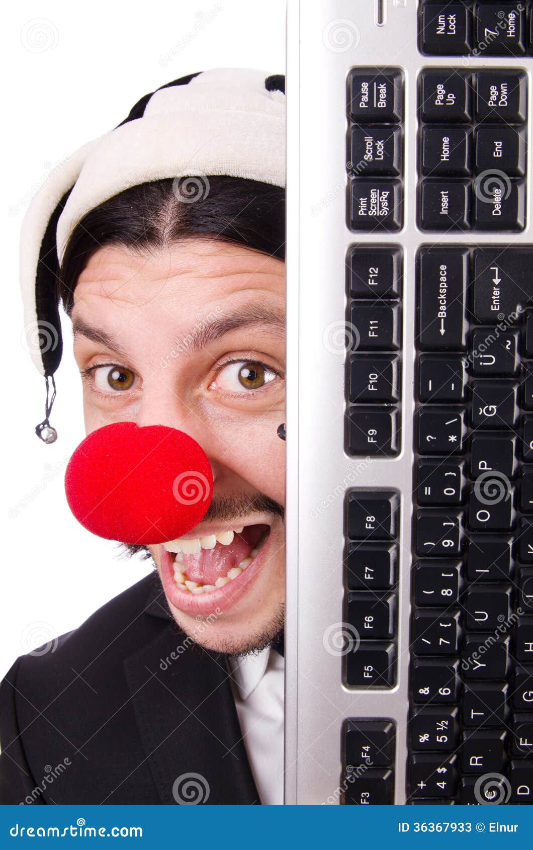 Funny clown with keyboard stock image. Image of comic - 36367933